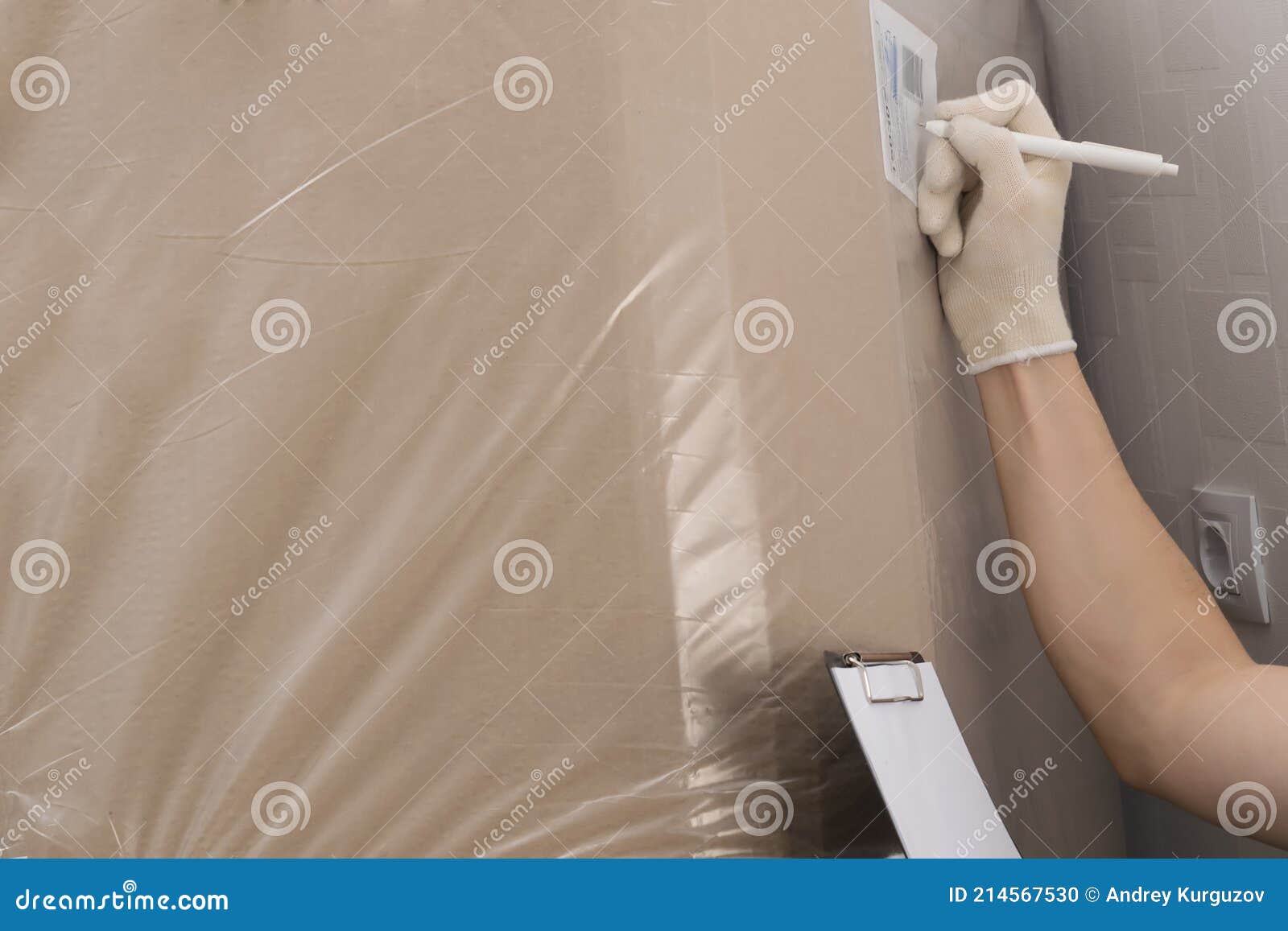 Marking of the Cargo by the Employee Delivering the Goods Stock Photo ...