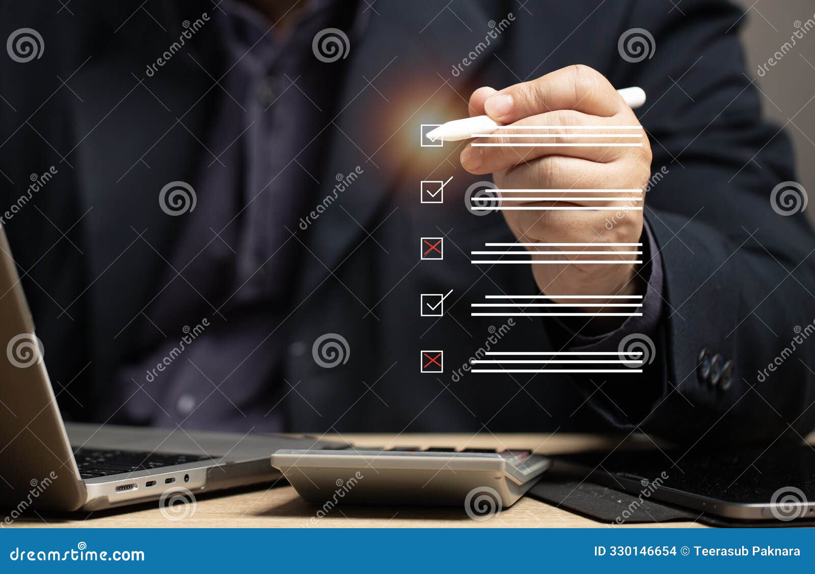 Marking on Checklist Box Isolated on Virtual Screen. Checklist Concept ...