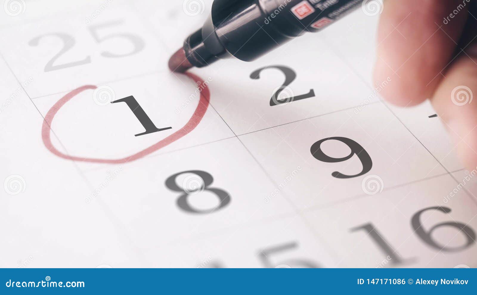 Drawing Red Circled Mark on the First 1 Day of a Month in the Calendar ...