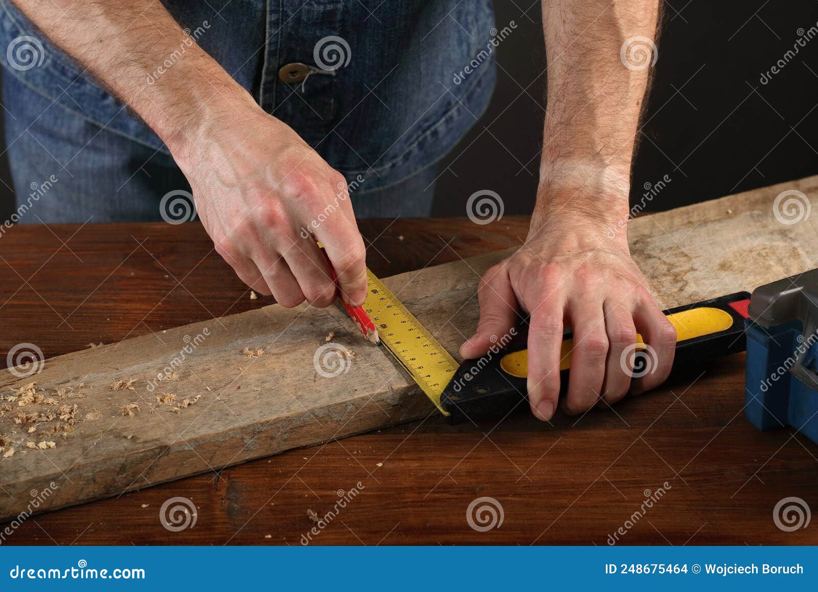 Marking Out a Line Using an Angle Bracket Stock Photo - Image of table ...