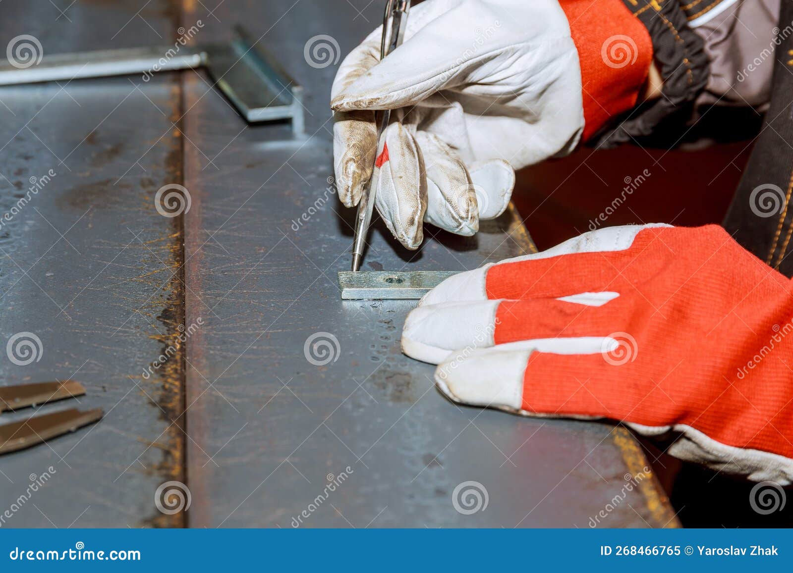 Marking Tools. Markings on a Metal Surface for Drilling Holes. Using a ...