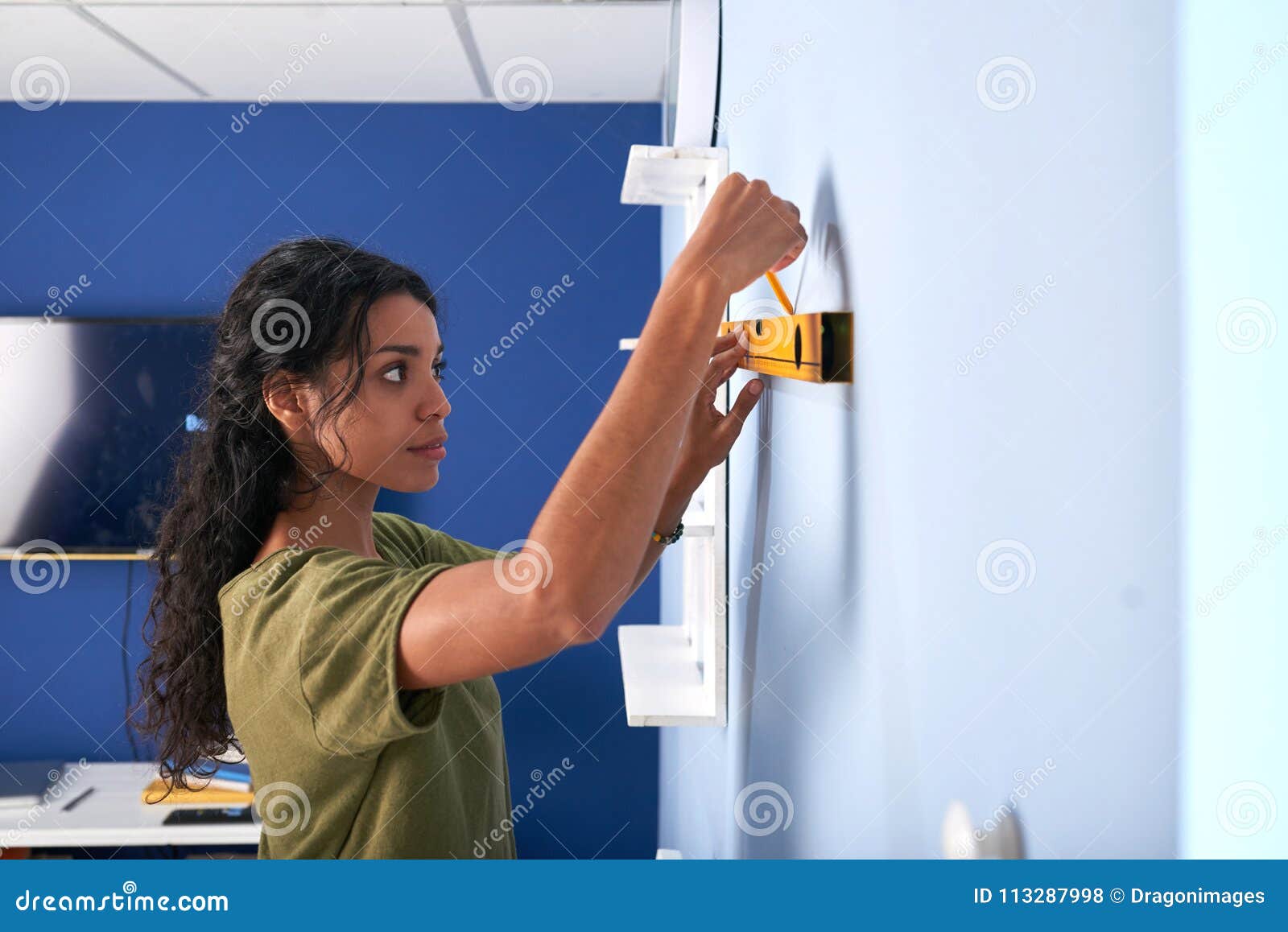 Marking the wall stock photo. Image of tool, measuring - 113287998