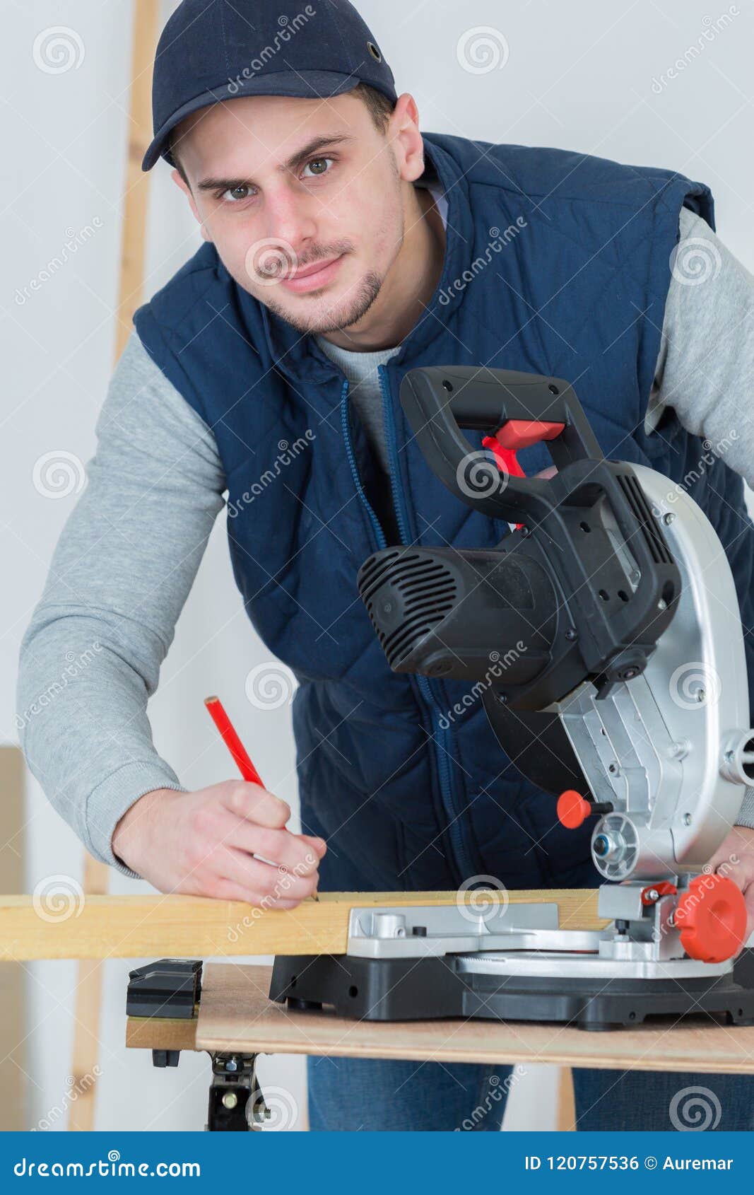 Marking the wooden block stock photo. Image of worker - 120757536