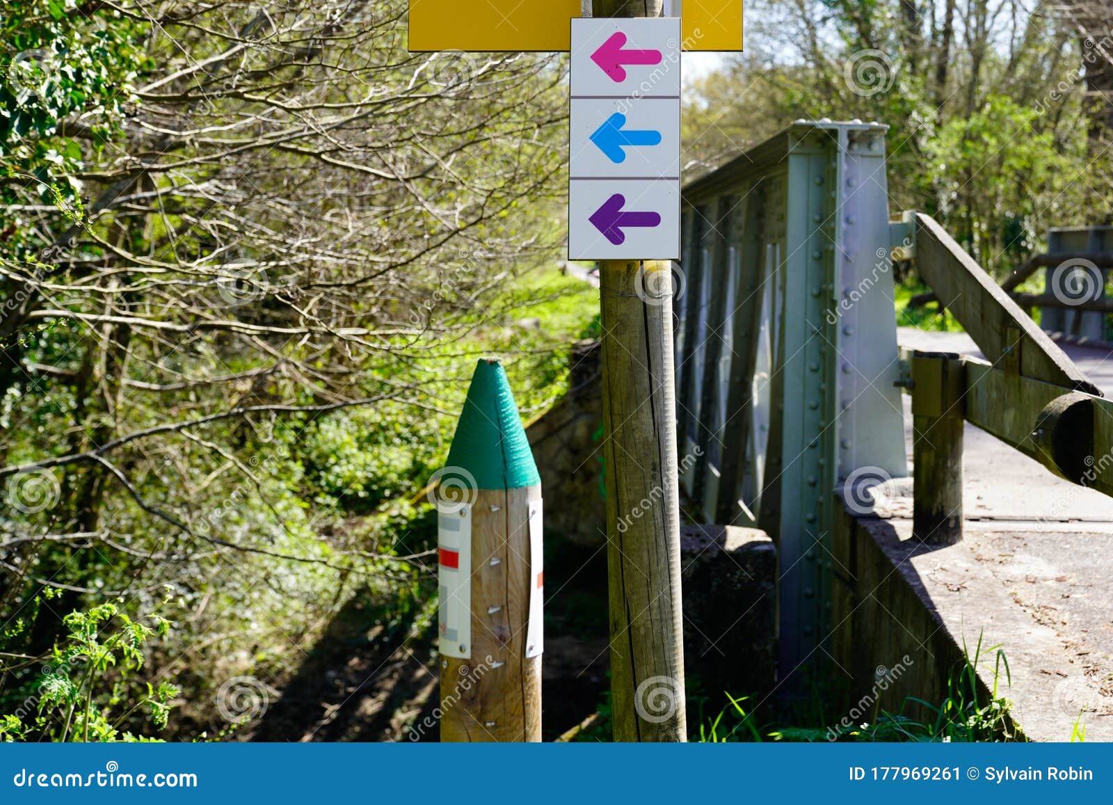 Markup Arrow Hiking Trail Path Near Pathway Bridge River Stock Image ...