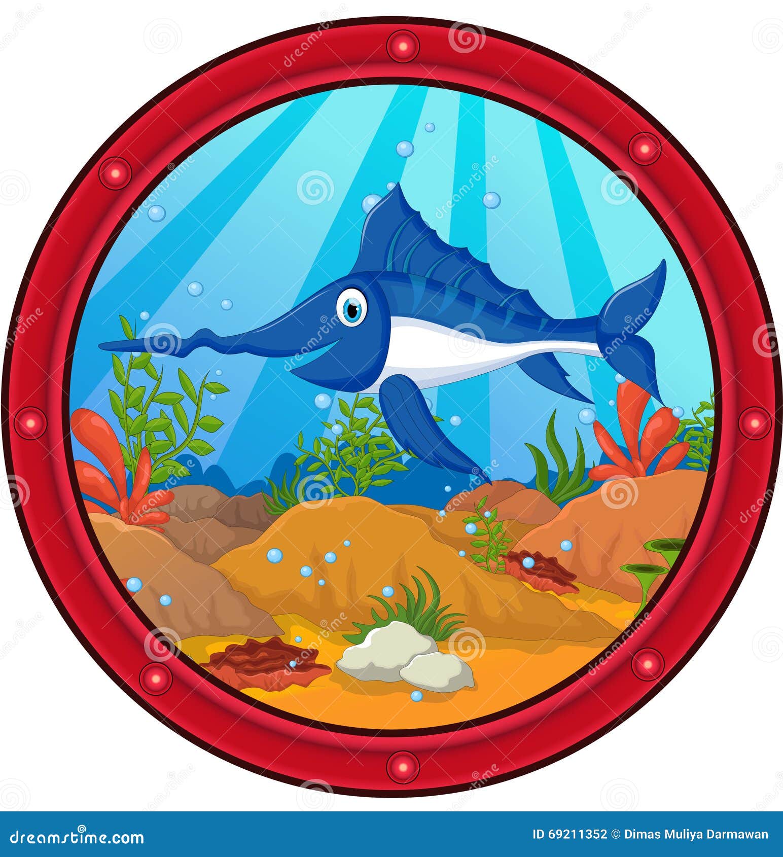 Marlin fish cartoon stock illustration. Illustration of aquatic - 69211352