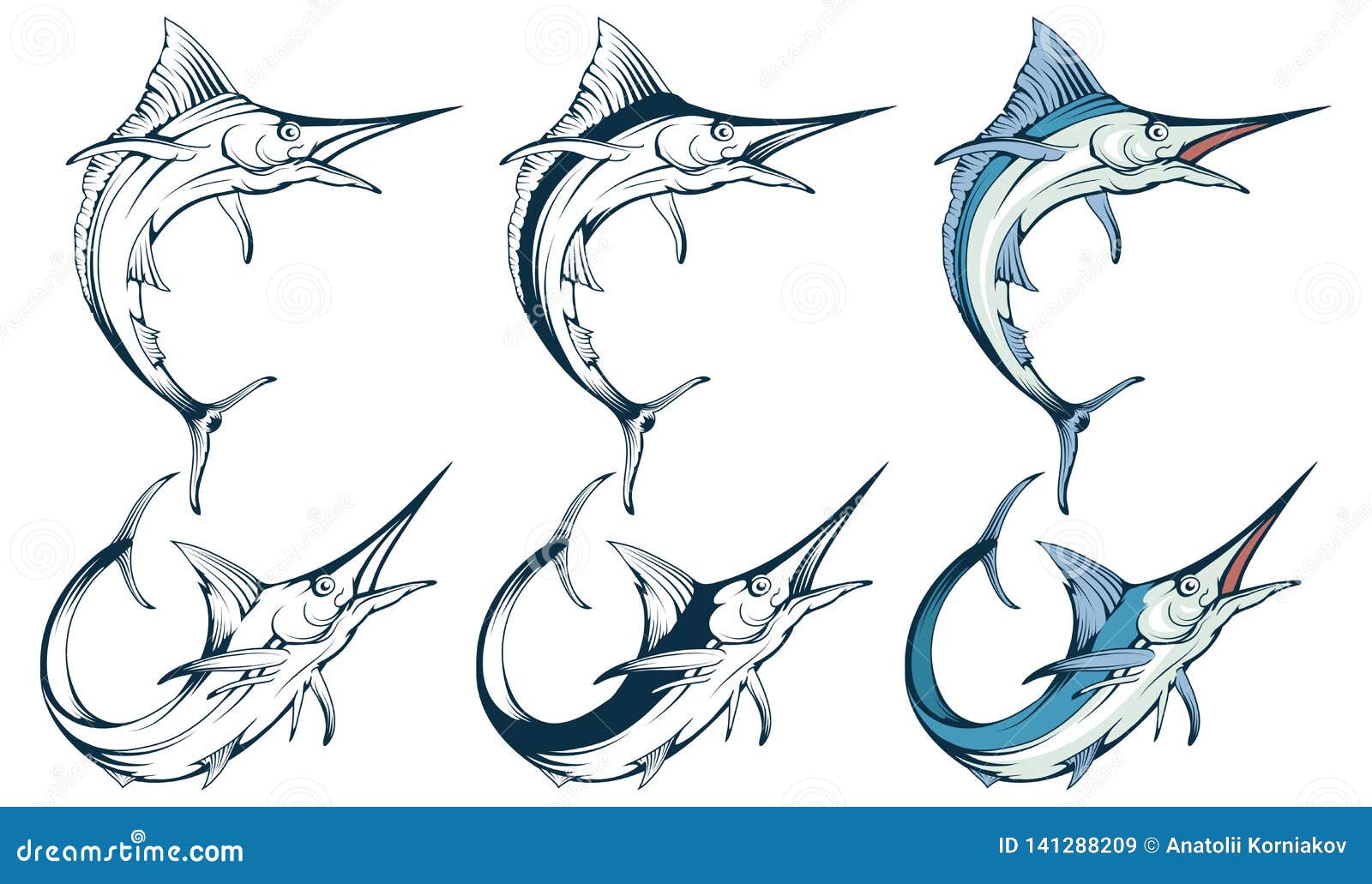 Marlin Fish Set, Vector Graphic Stock Vector - Illustration of ocean ...