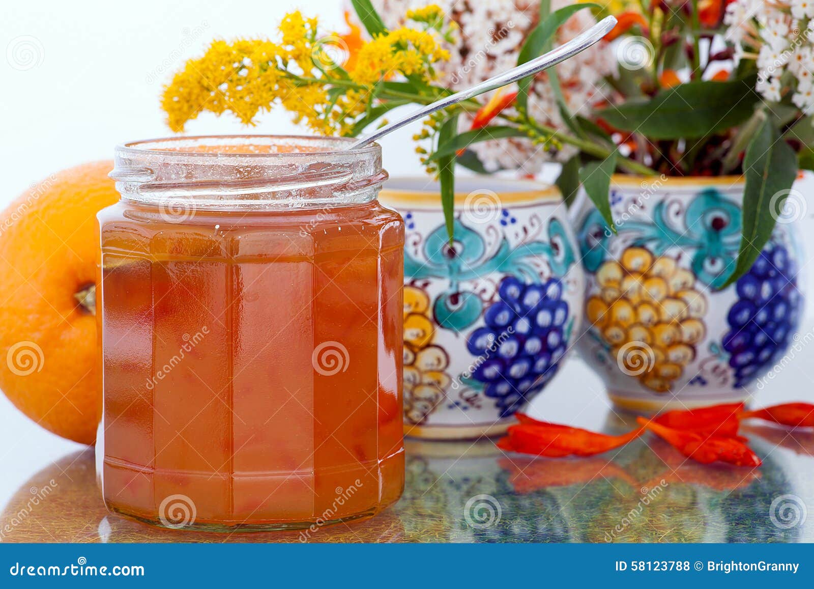 Marmalade, Oranges and Flowers Stock Photo - Image of garden, table ...