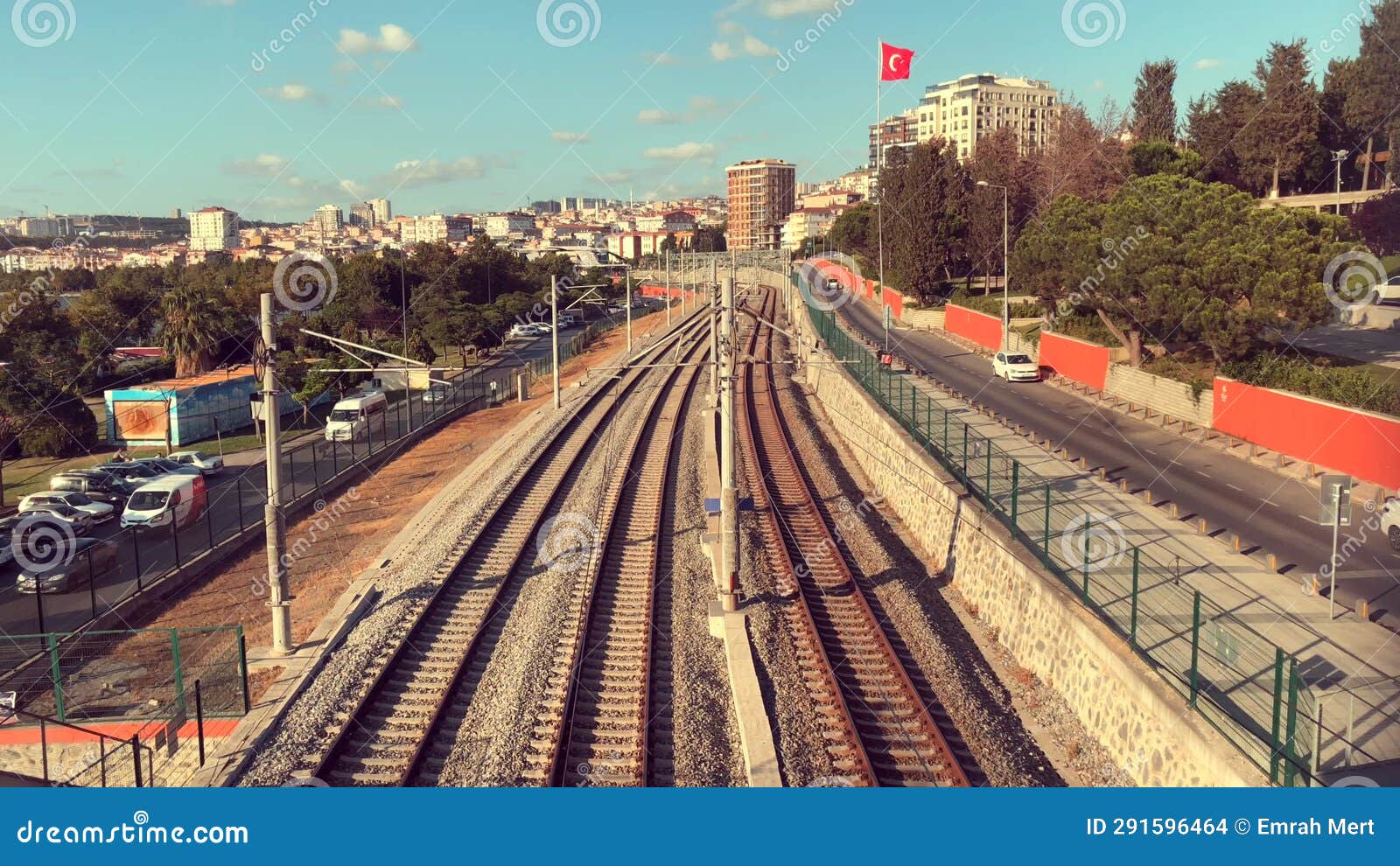 Marmaray Train Tracks and Turkish Flag in Istanbul Stock Footage ...