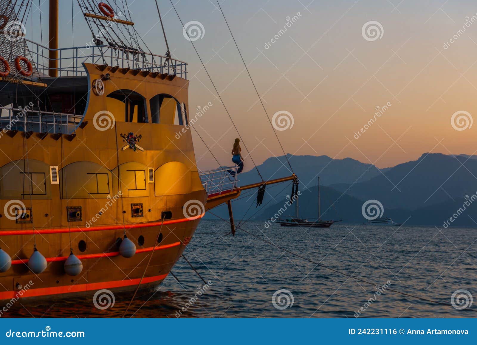 MARMARIS, TURKEY: Mermaid on a Decorative Stylized Ship at Sunset in ...