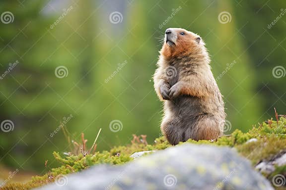 Marmot in Defensive Pose Emitting Call Stock Image - Image of ...