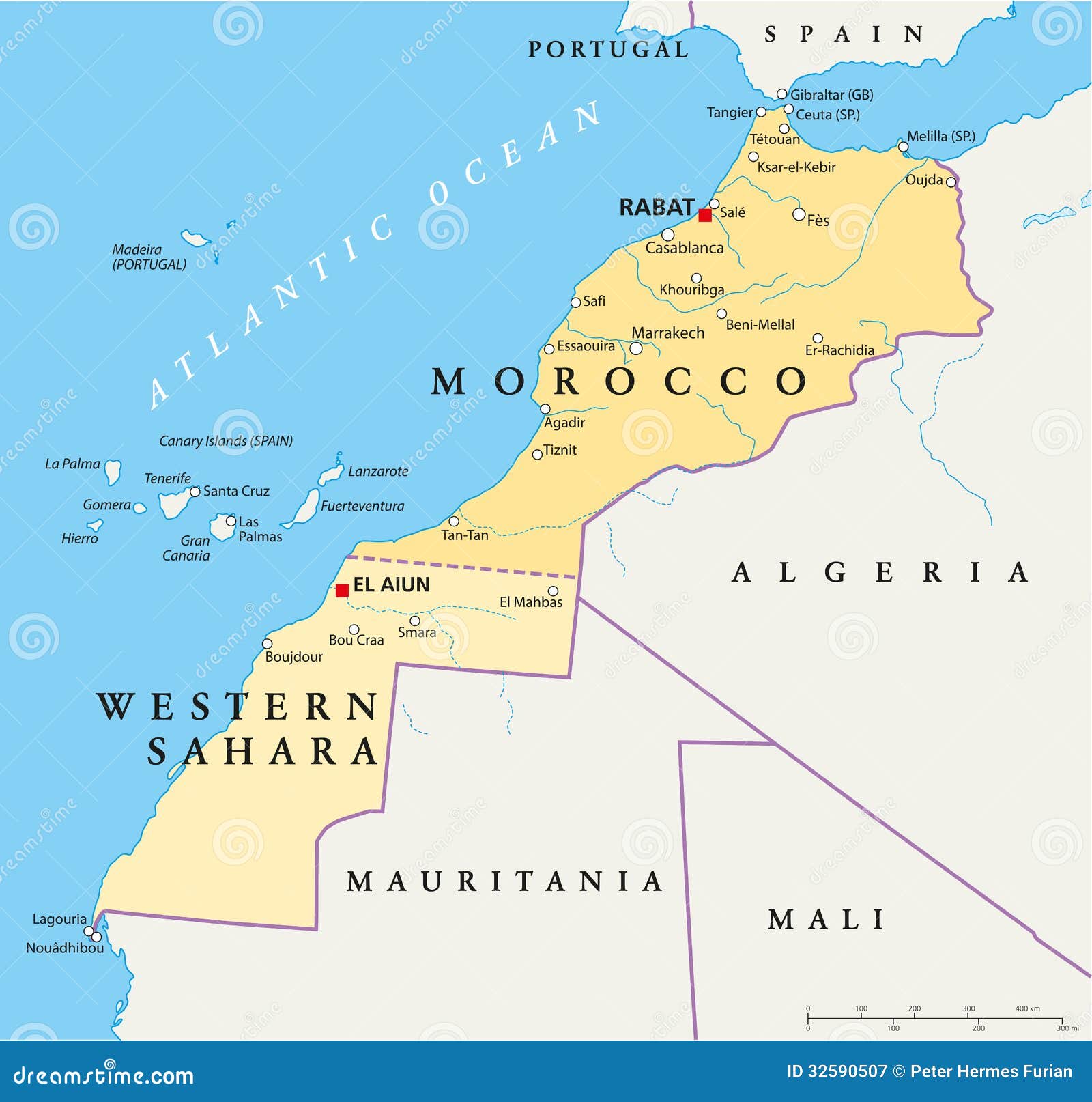 Marokko Und West-Sahara Map Lizenzfreie Stockfotografie - Bild: 32590507