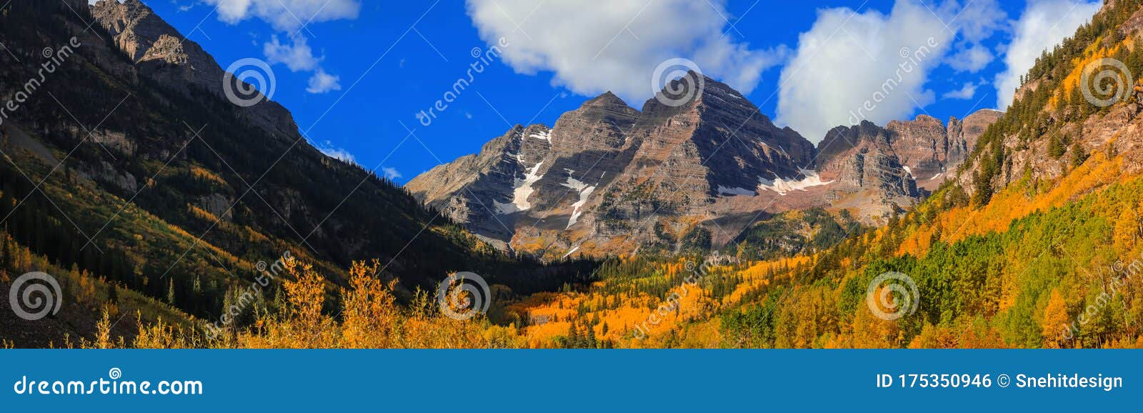 Maroon Bells Mountains in Autumn Stock Photo - Image of panoramic ...