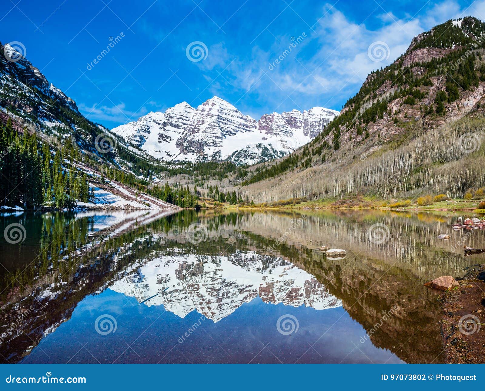 Maroon Bells Peak at Maroon Lake Stock Photo - Image of elevation ...