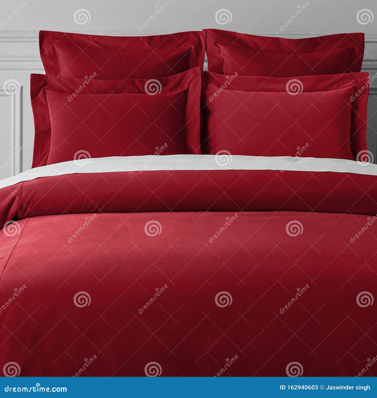 Maroon Color Bed Sheets and Pillows Stock Image - Image of bedroom ...