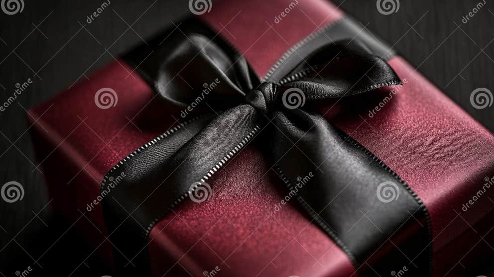 A Maroon Gift Box with a Black Ribbon Bow Stock Illustration ...