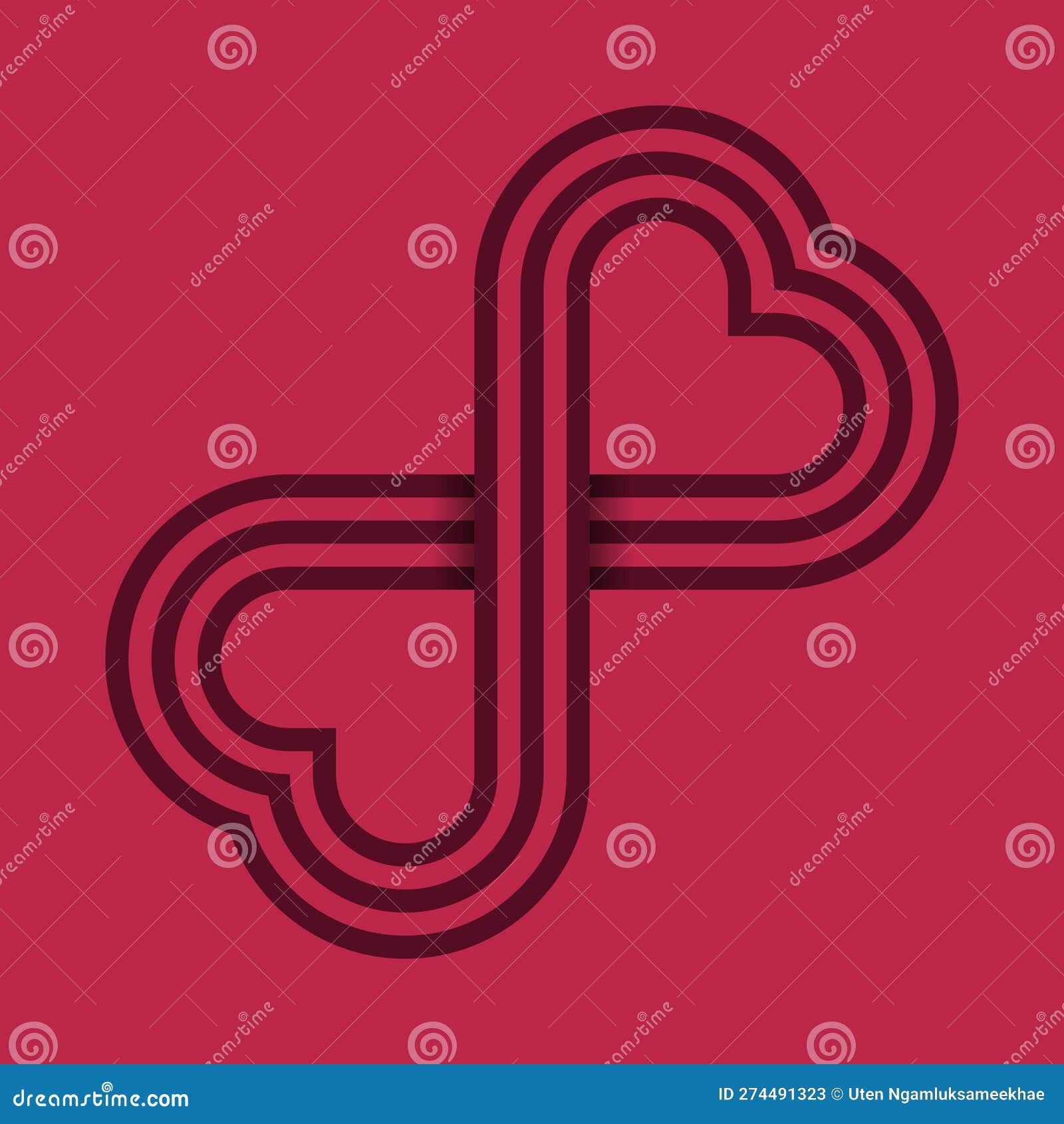 Maroon Heart Shaped Infinity Stripes Pattern Cartoon Vector ...