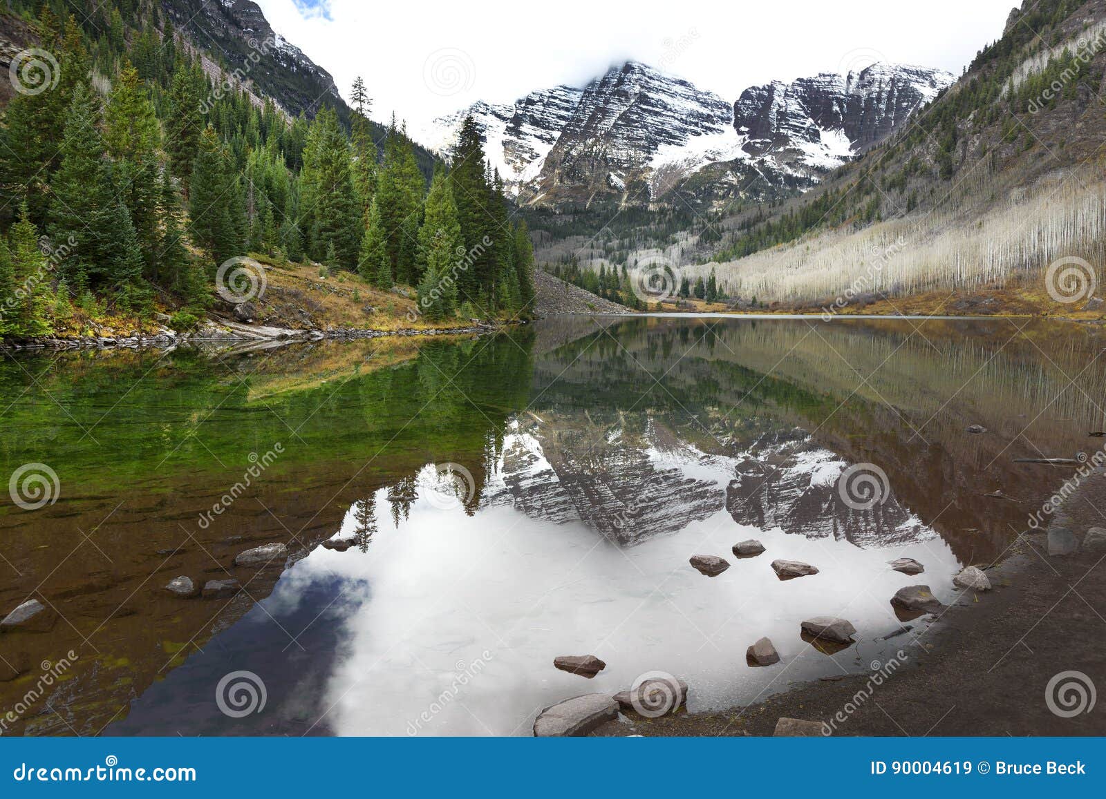 Maroon Lake, Maroon Bells, Colorado Stock Image - Image of shore, aspen ...