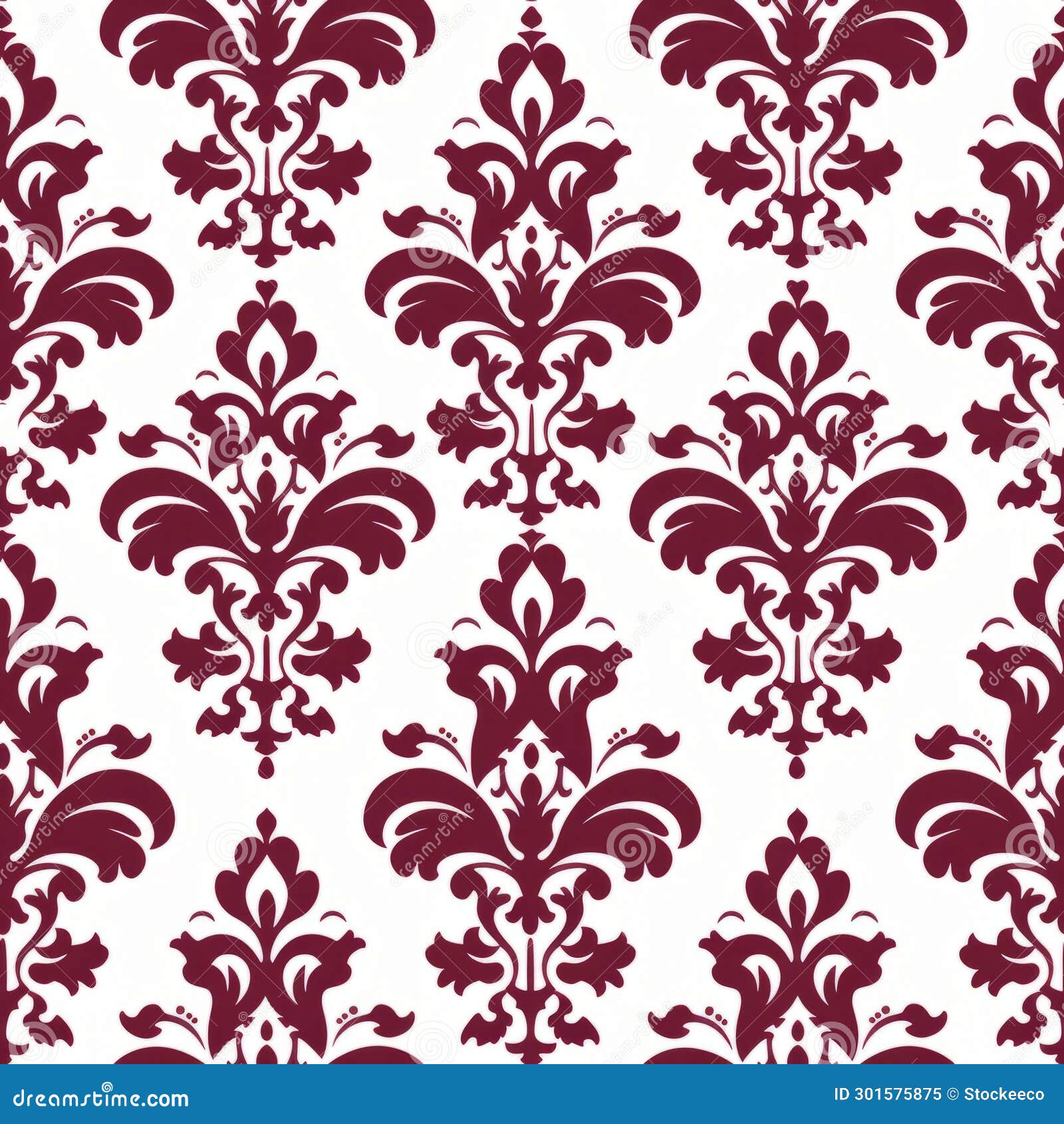 Elegant Maroon and White Damask Pattern with Intricate Woodcut Designs ...
