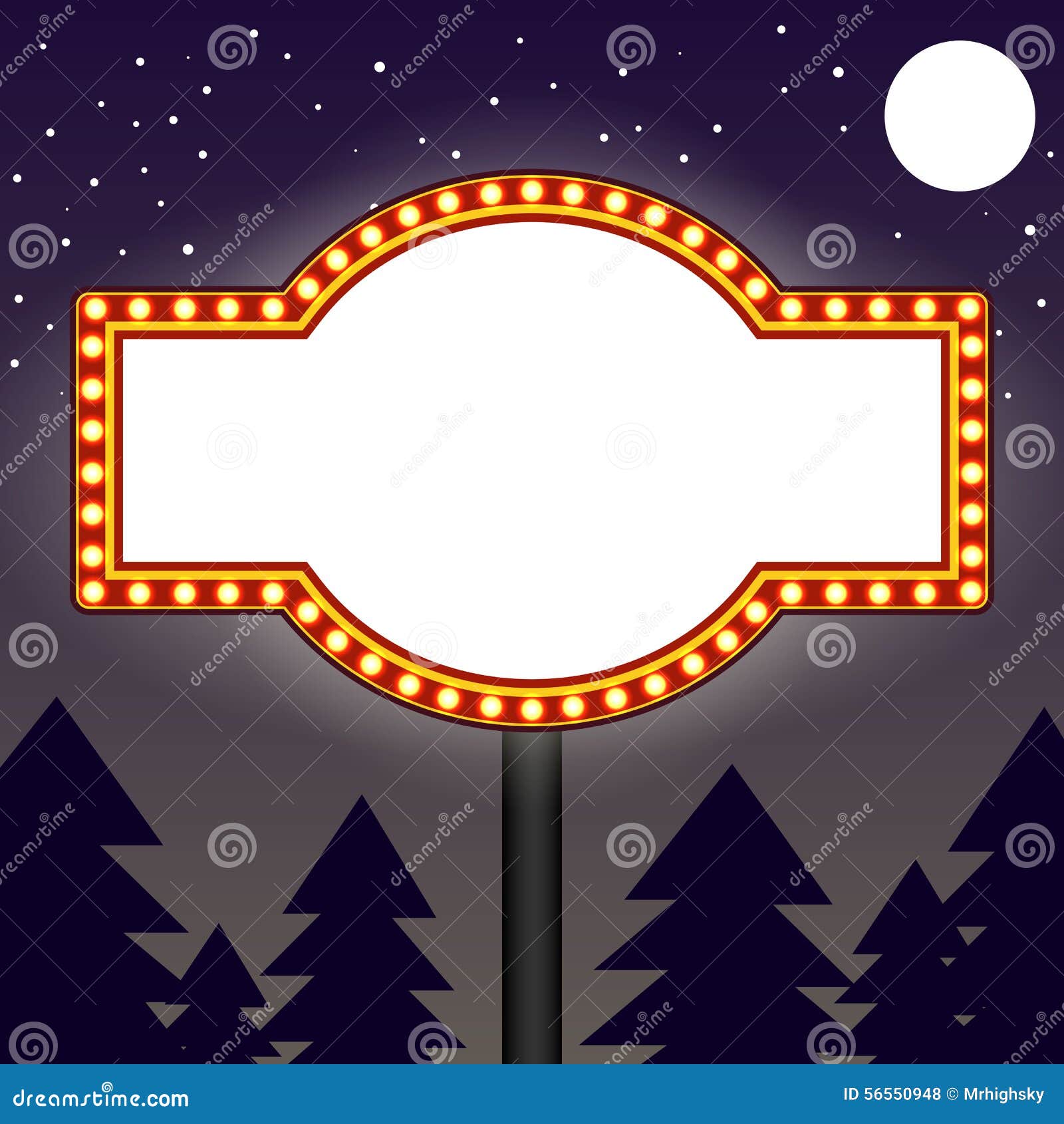 Marquee Light Bulbs Billboard at Night Stock Vector - Illustration of ...