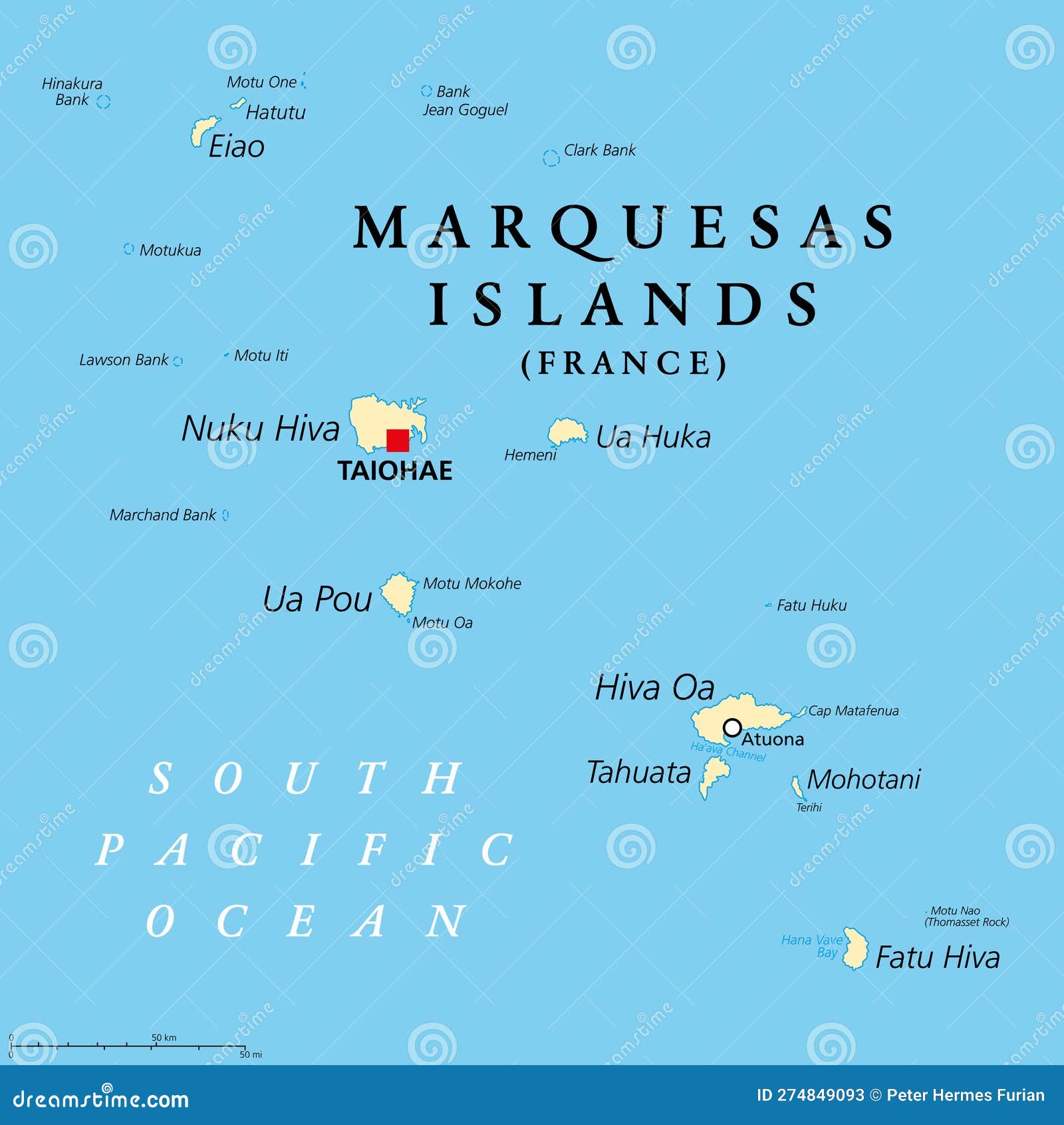 Marquesas Islands, Island Group in French Polynesia, Political Map ...