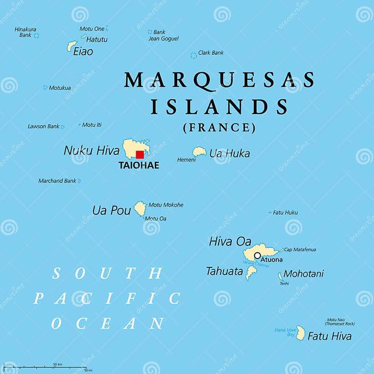 Marquesas Islands, Island Group in French Polynesia, Political Map ...