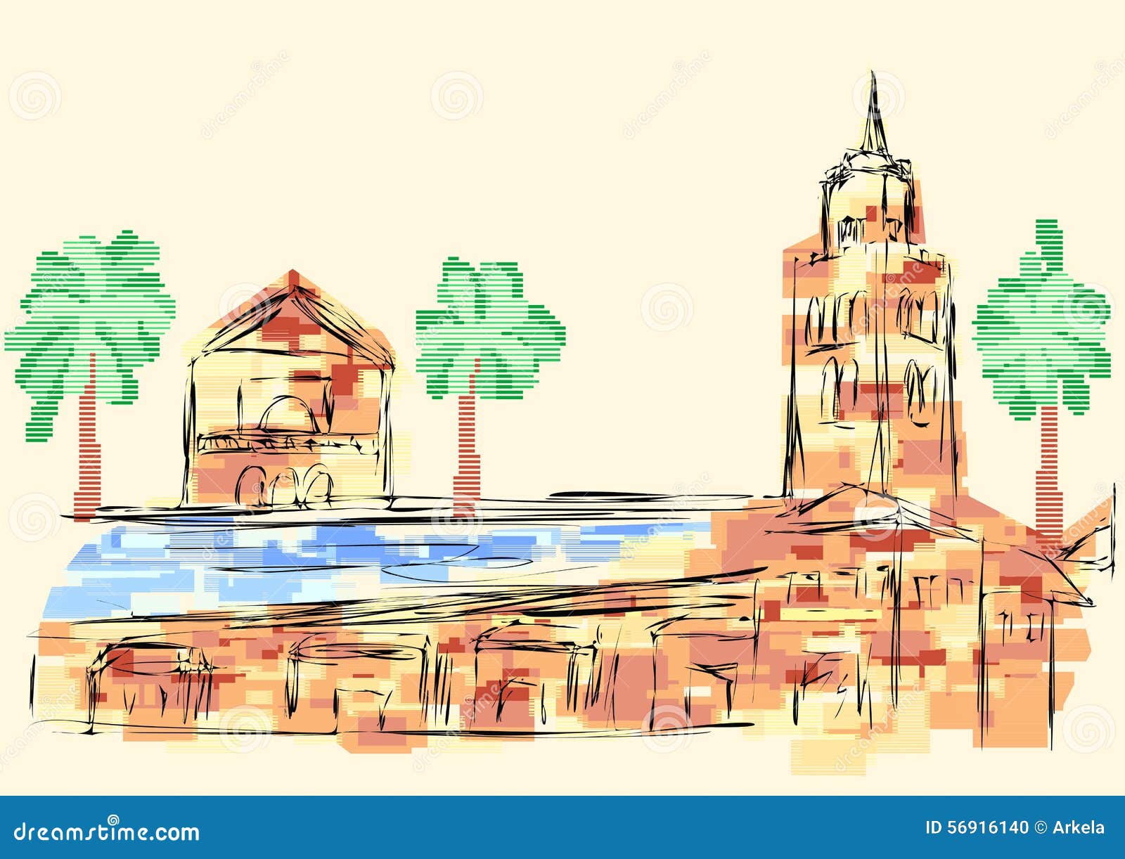Marrakech illustration de vecteur. Illustration du mosquée - 56916140