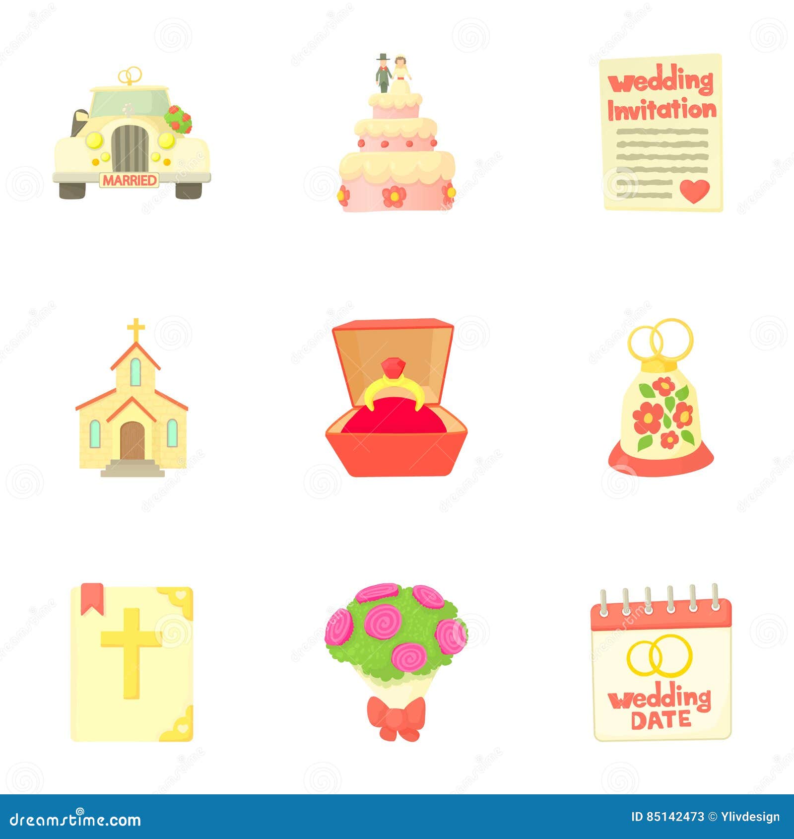 Marriage Ceremony Icons Set, Cartoon Style Stock Vector - Illustration ...