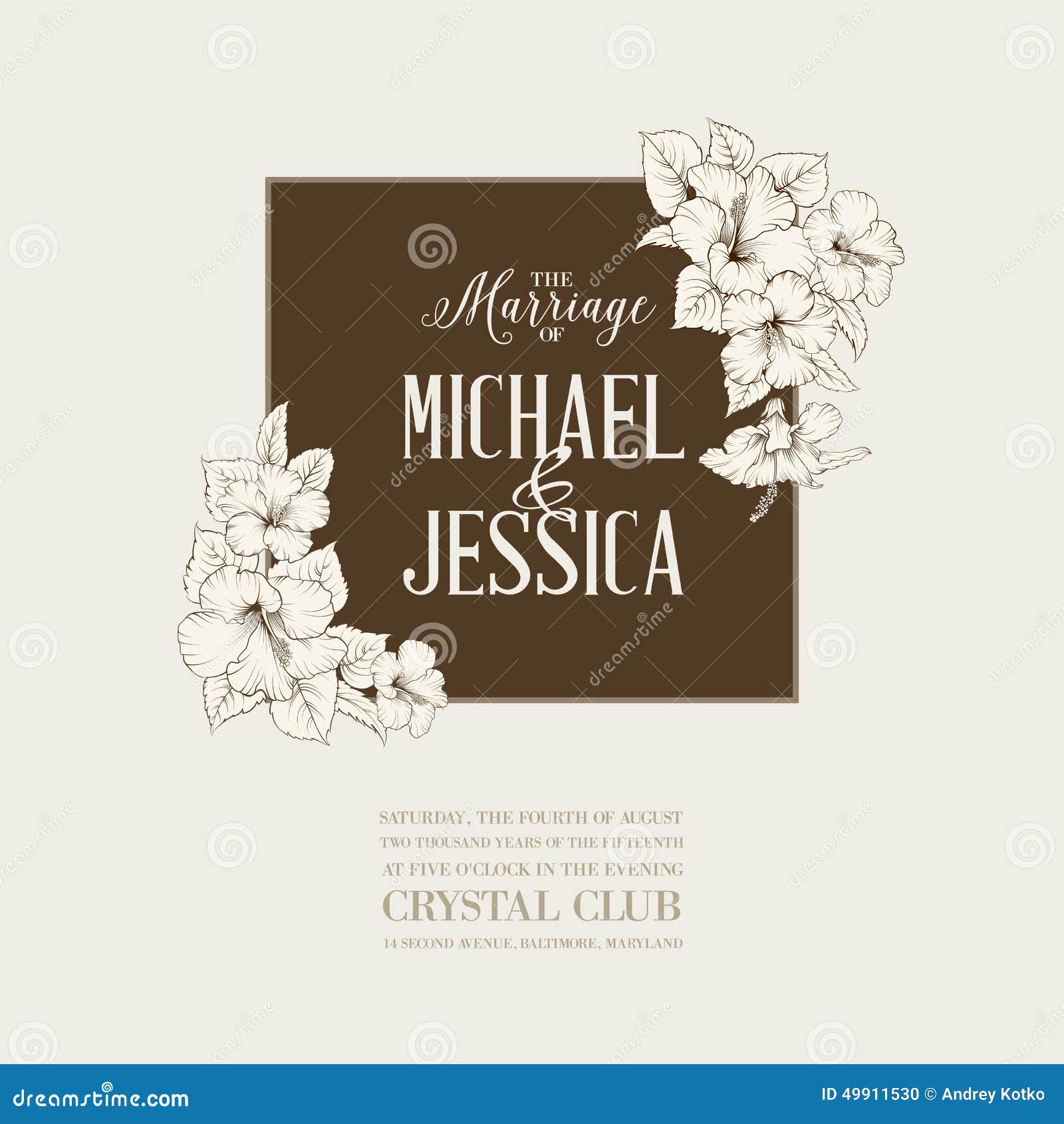 Marriage Design Template With Custom Names In Square Frame Flowers ...