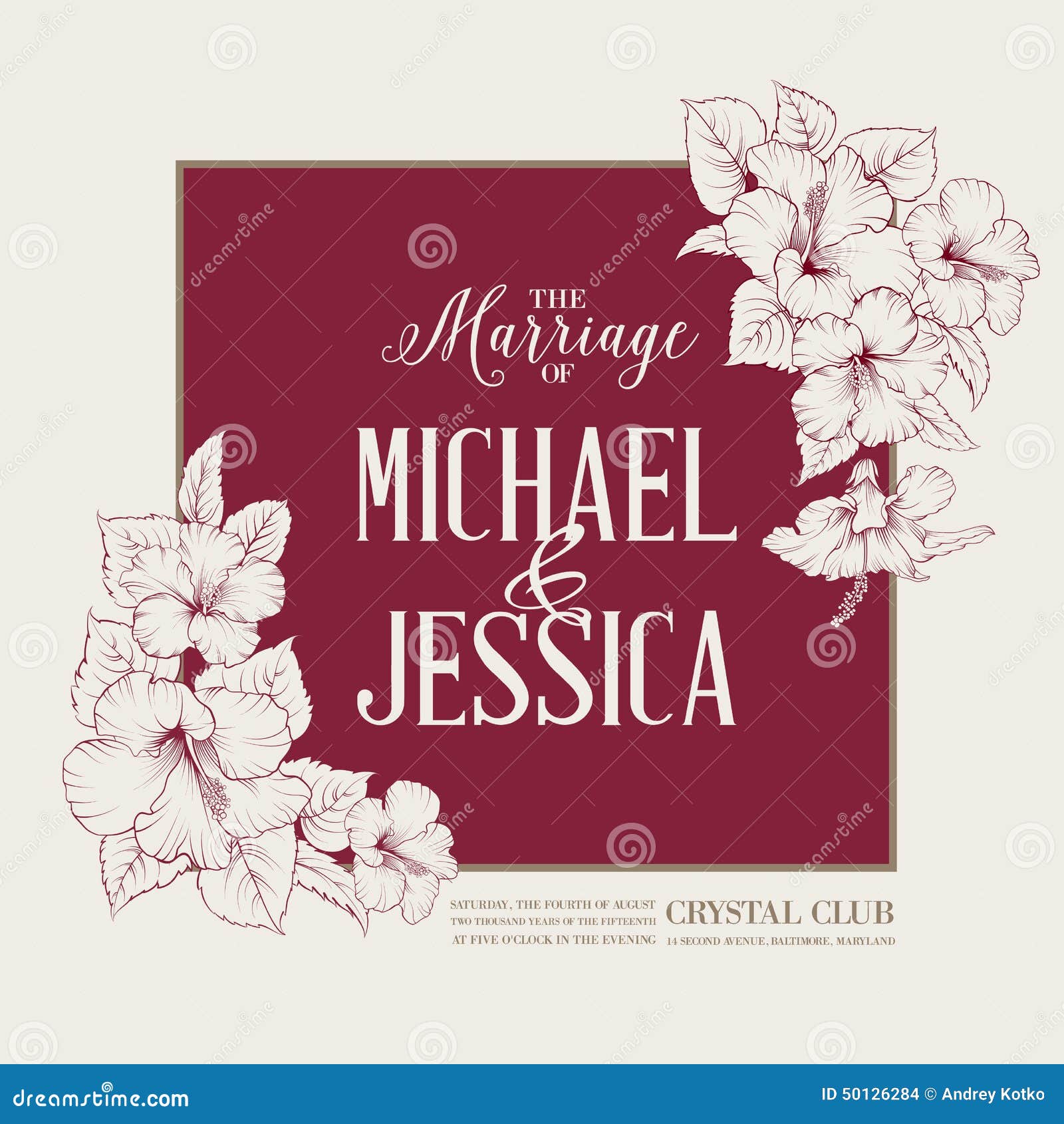 Marriage Design Template With Custom Names In Square Frame Flowers ...