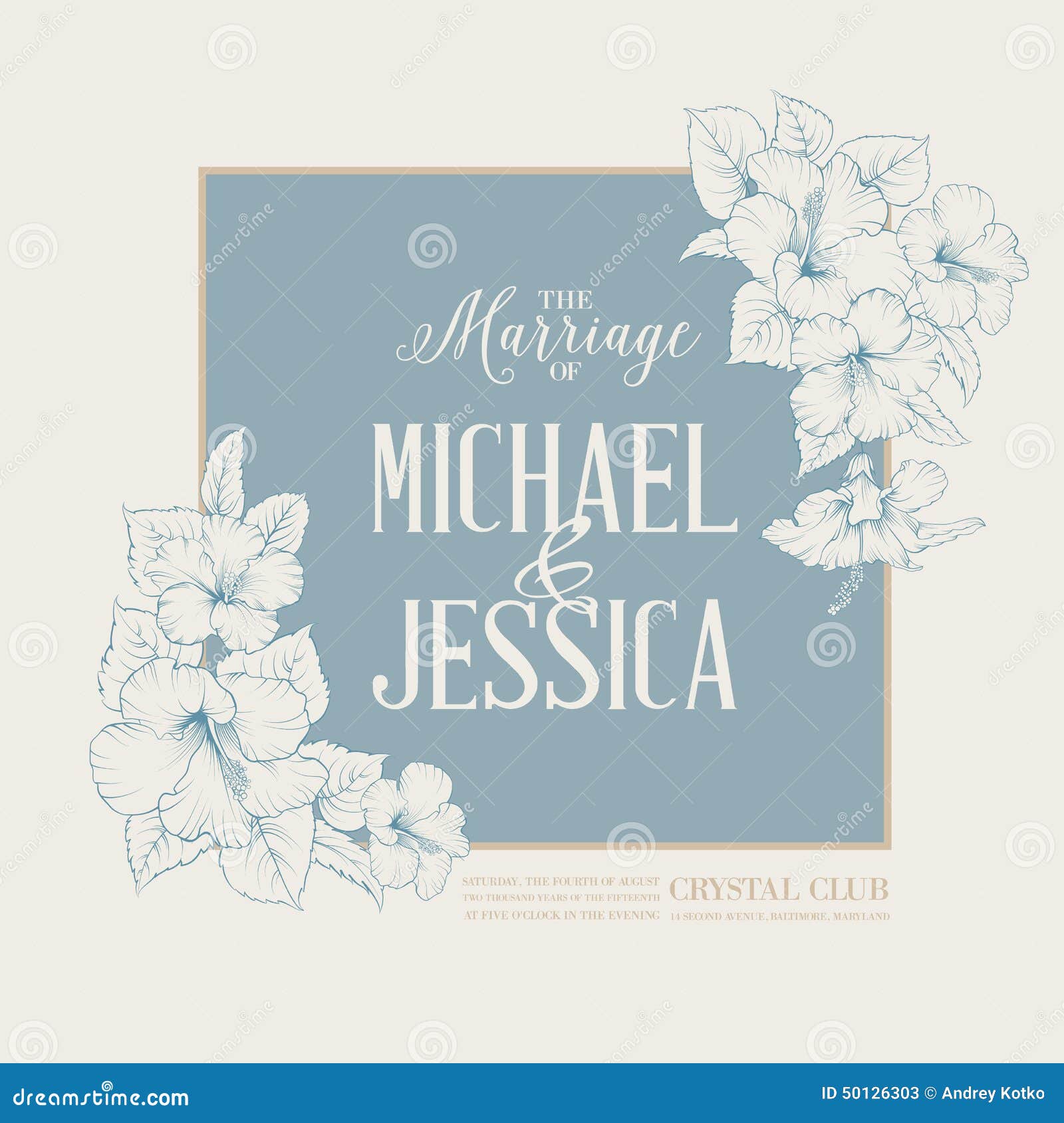 Marriage Design Template With Custom Names In Square Frame Flowers ...