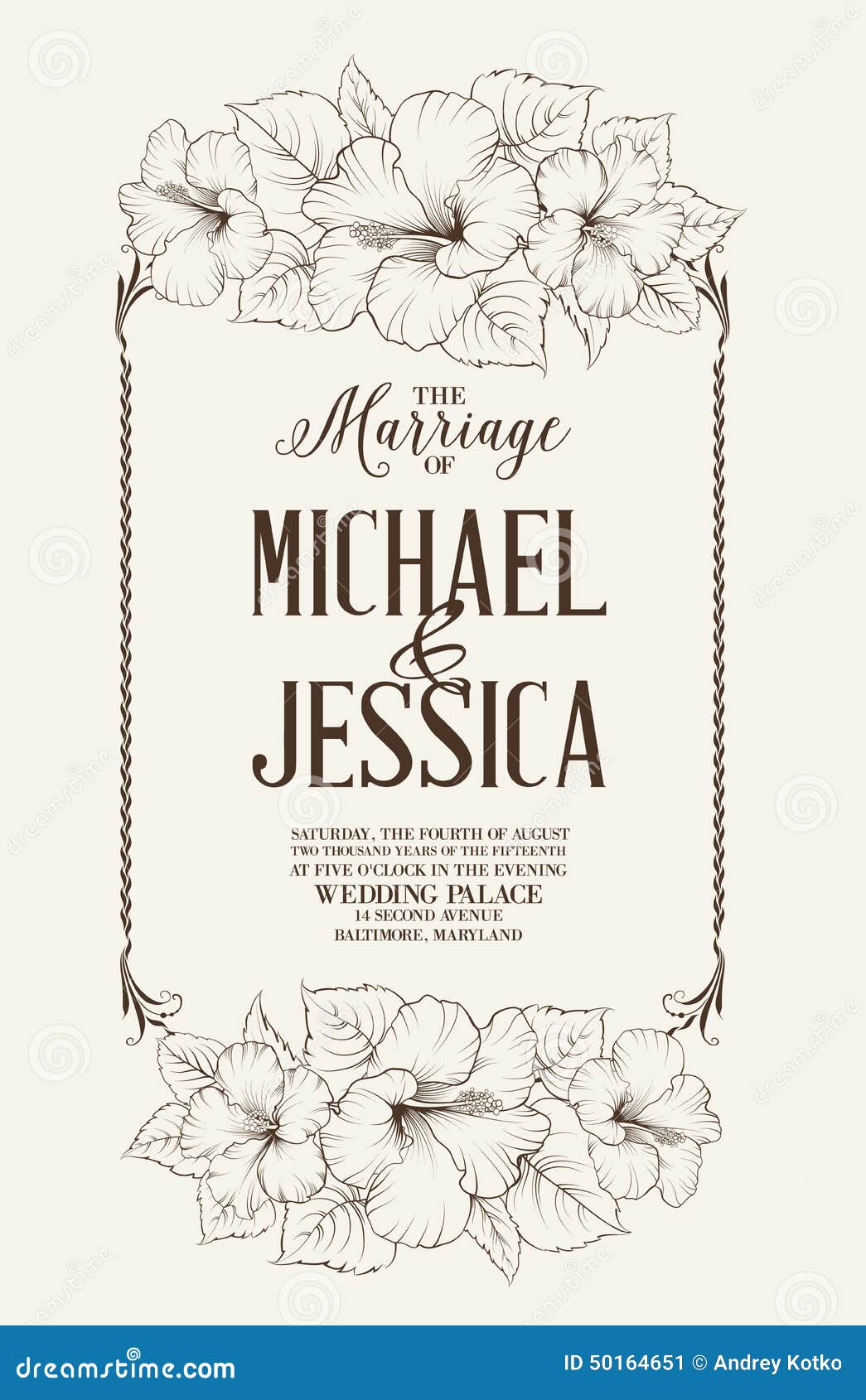 Marriage Design Template With Custom Names In Square Frame Flowers ...