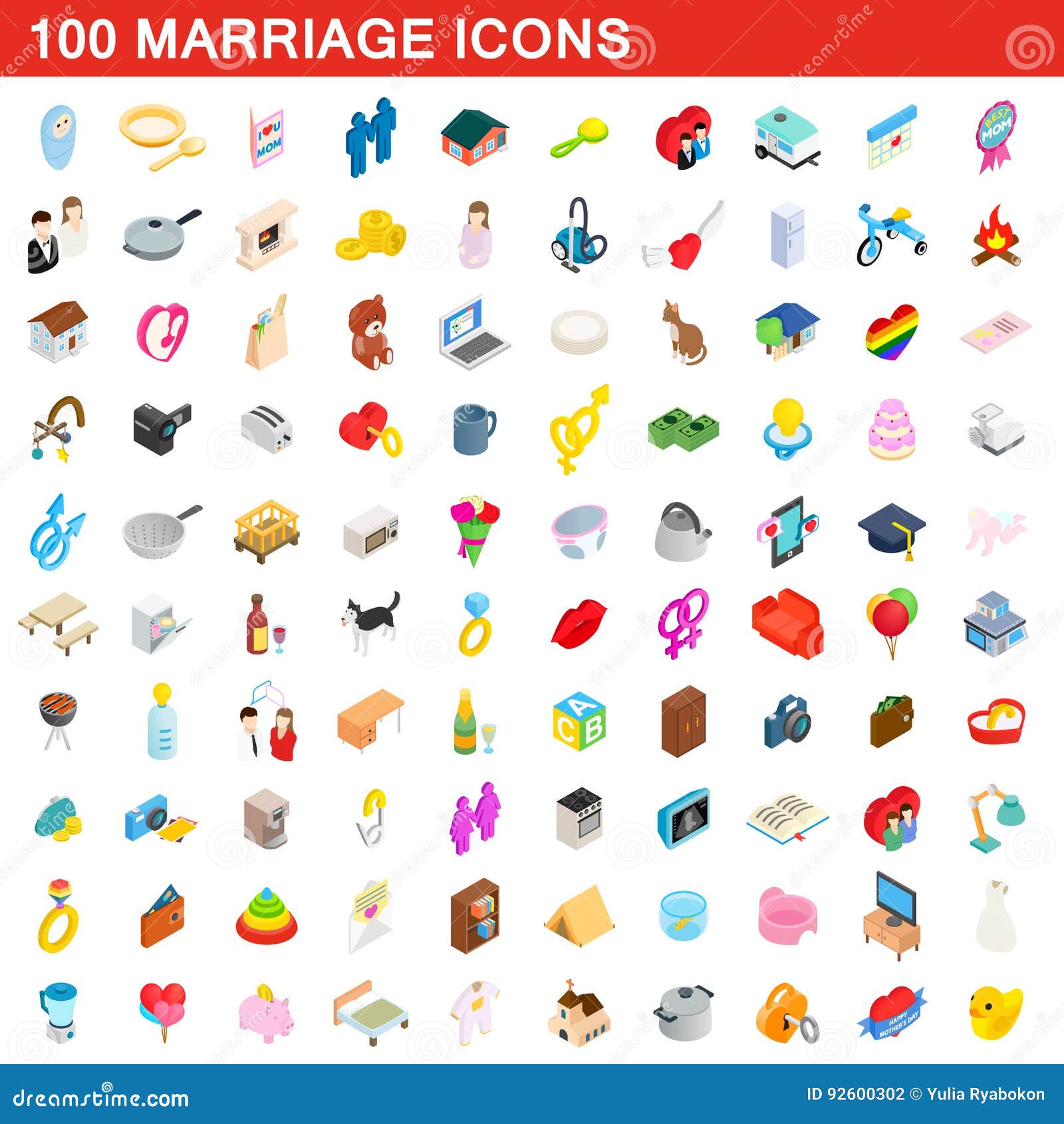 100 Marriage Icons Set, Isometric 3d Style Stock Vector - Illustration ...