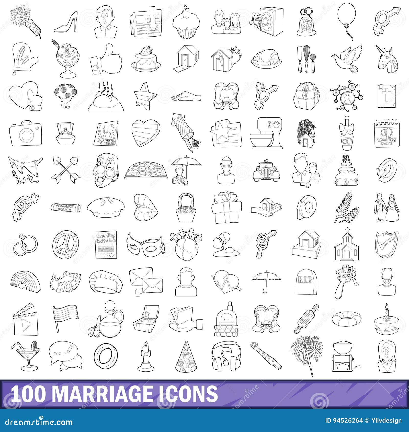 100 Marriage Icons Set, Outline Style Stock Vector - Illustration of ...