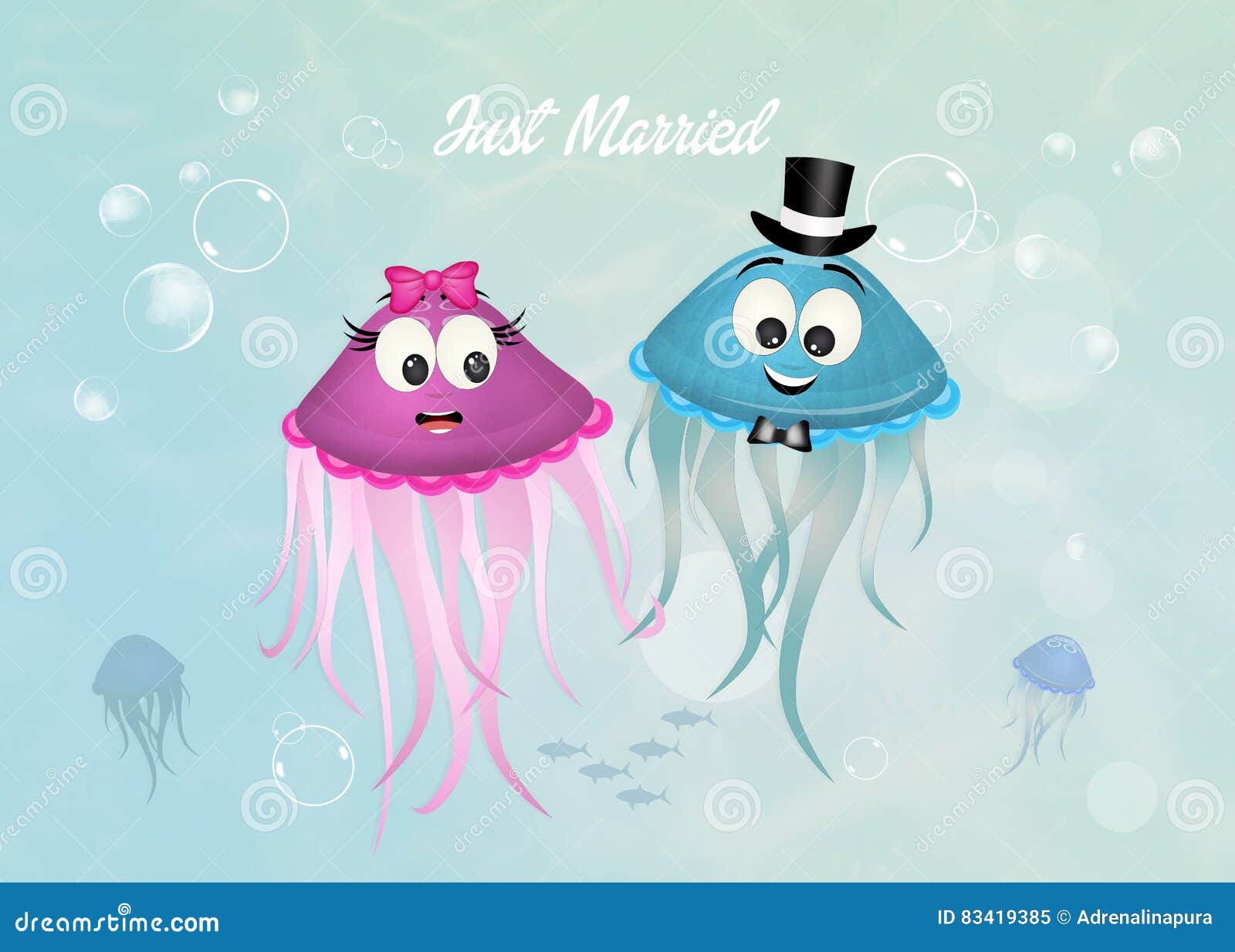 Marriage of jellyfish stock illustration. Illustration of funny - 83419385
