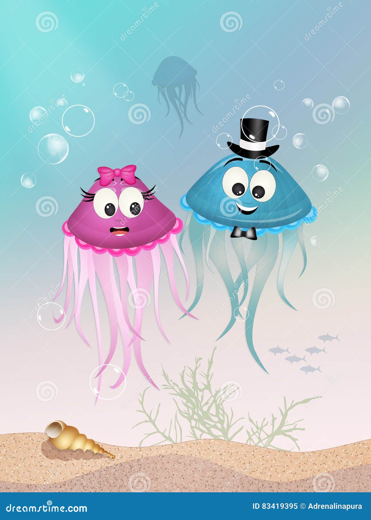 Marriage of jellyfish stock illustration. Illustration of aquarium ...
