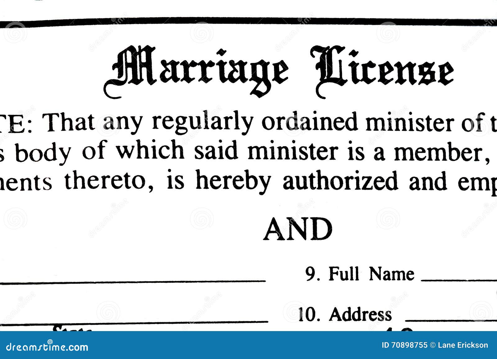 Marriage License Form stock image. Image of marital, close - 70898755