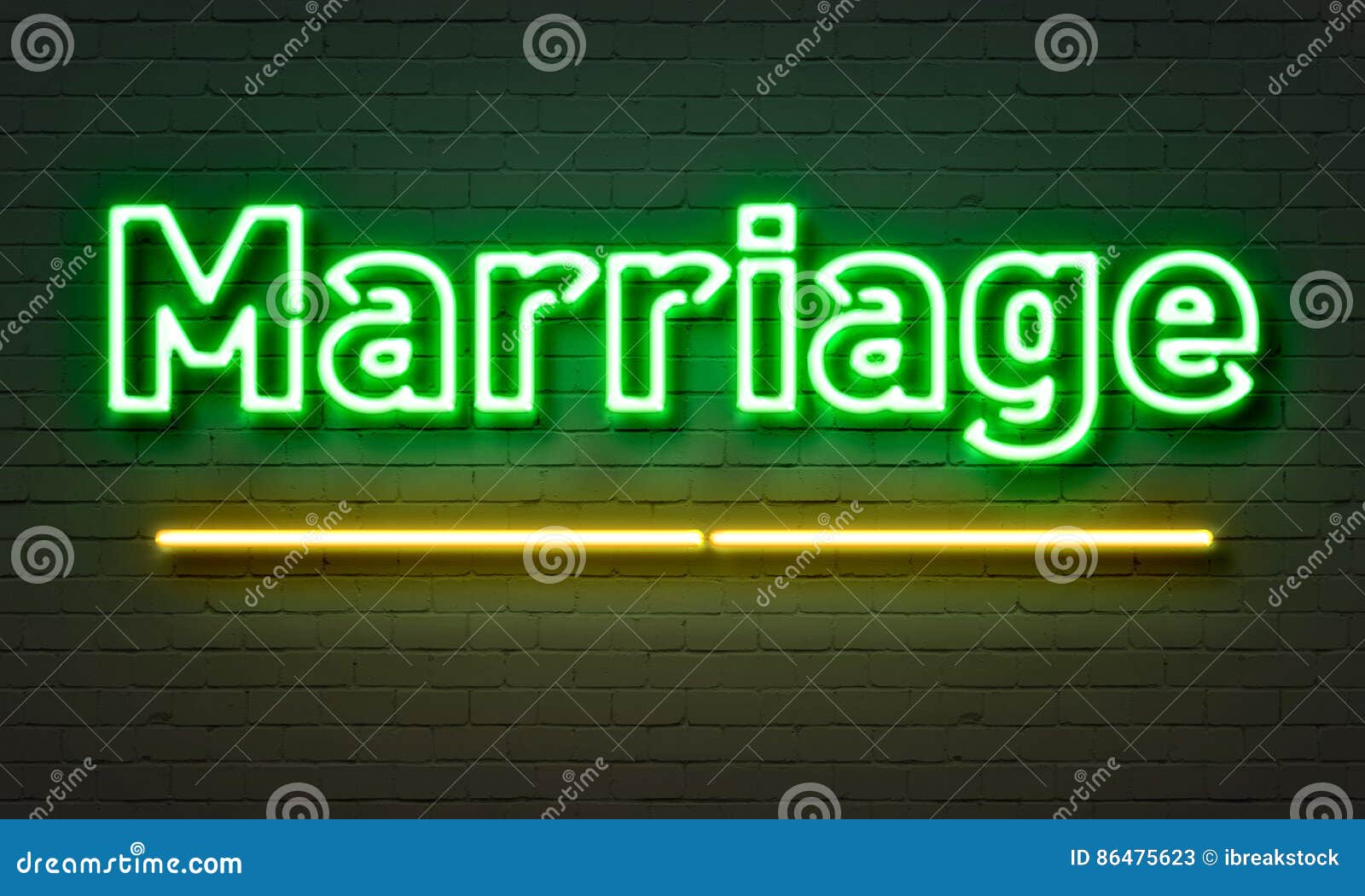 Marriage Neon Sign on Brick Wall Background. Stock Image - Image of ...