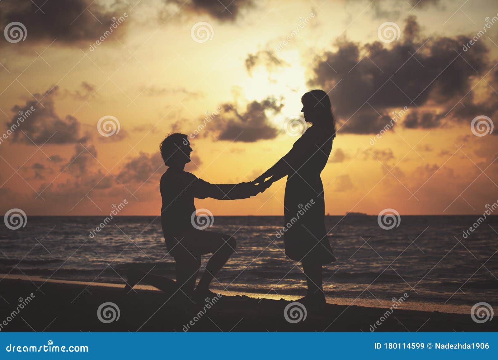 Marriage Proposal at Sunset Beach Stock Image - Image of requesting ...