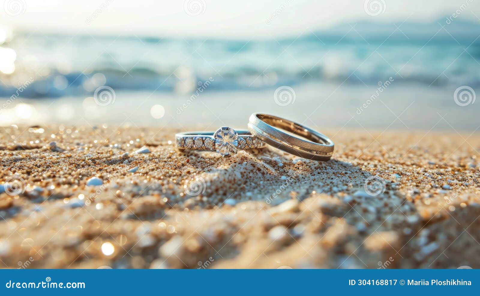 Marriage Rings on White Sand Beach by the Ocean Stock Image - Image of husband, wedding: 304168817