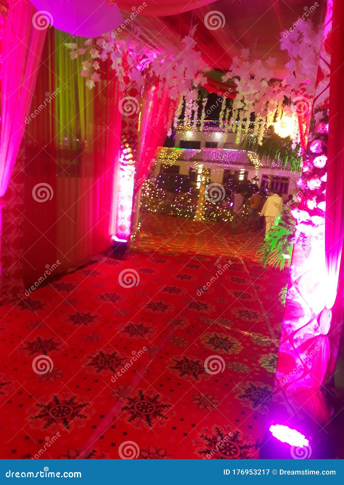 Marriage View , Marriage Hall , Decorated with Lights and Flowers Stock ...