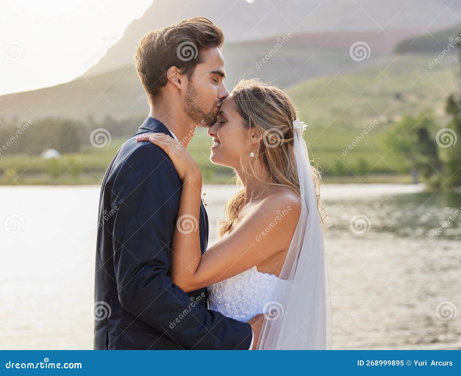 Married Life, Here we Come. an Affectionate Bride and Groom Outside on ...