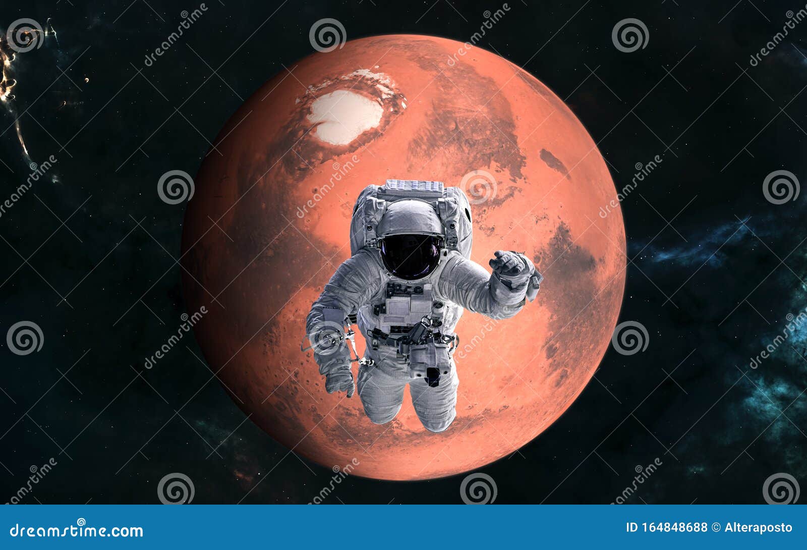 Mars. Astronaut in Front of the Red Planet of the Solar System Stock ...