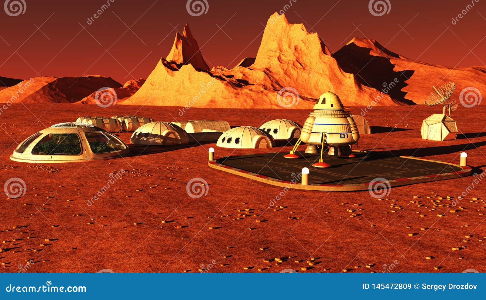 Mars base stock illustration. Illustration of landing - 145472809