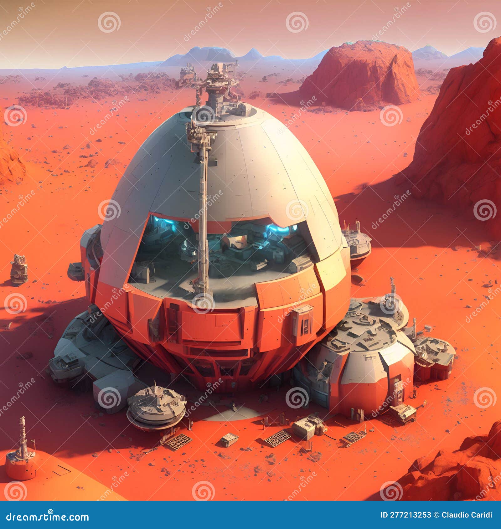 Mars Base. Terrestrial Mars Colony, Conquest of Planet Mars Stock ...