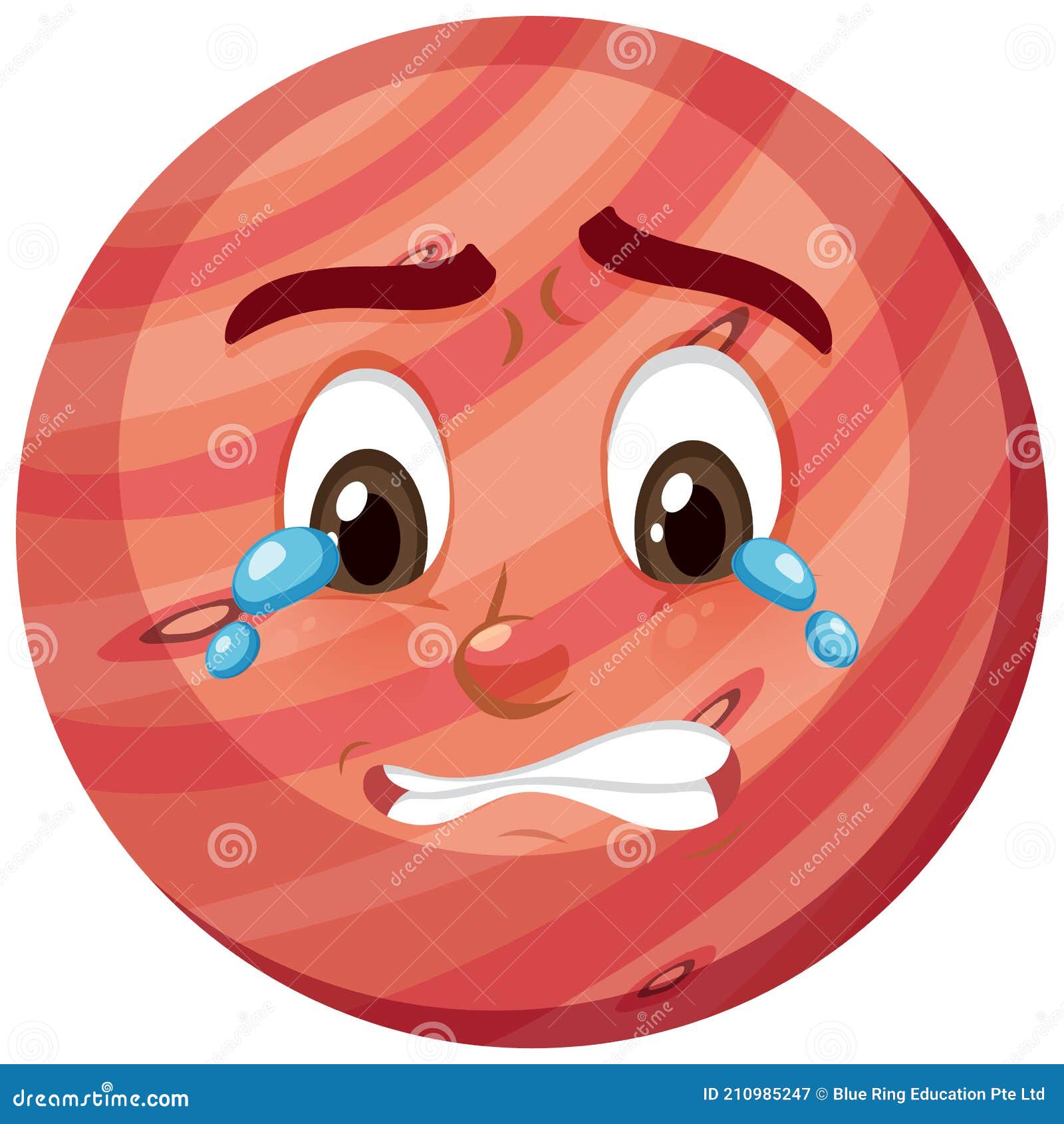 Mars Cartoon Character with Crying Face Expression on White Background ...