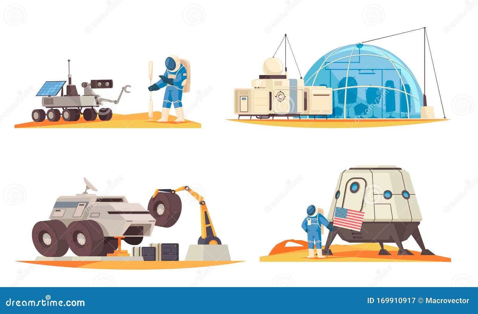 Mars Colonization Compositions Stock Vector - Illustration of robot ...