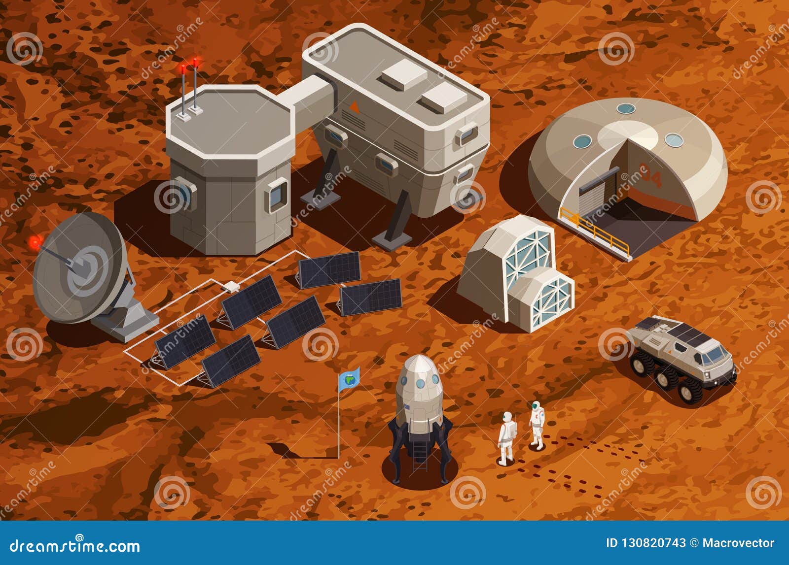Mars Colonization Isometric Background Stock Vector - Illustration of ...