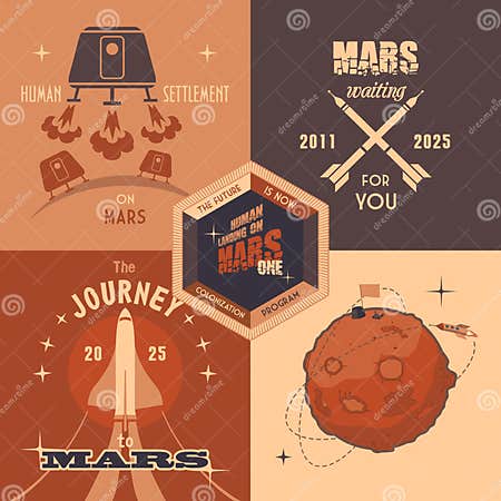 Mars Colonization Program Flat Design Labels Stock Vector ...