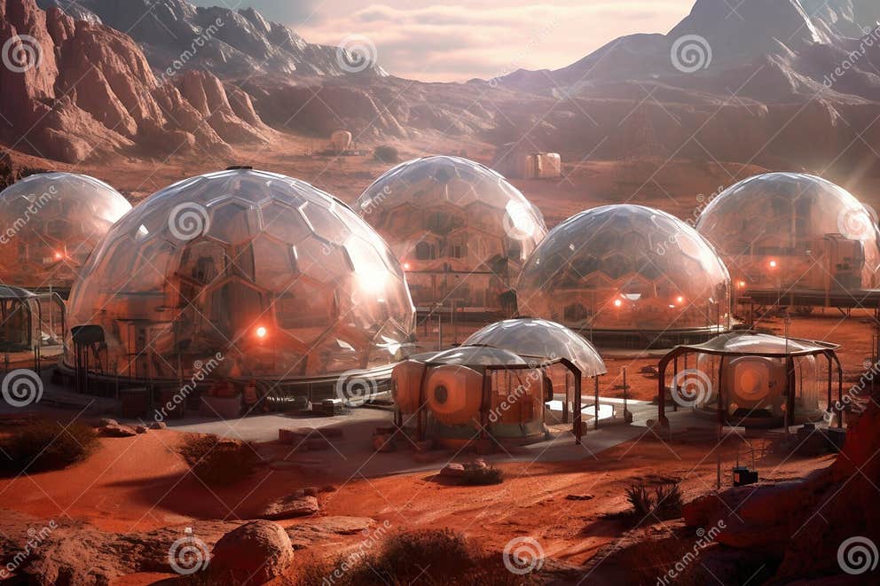 Mars Colony with Interconnected Biodomes Stock Image - Image of space ...