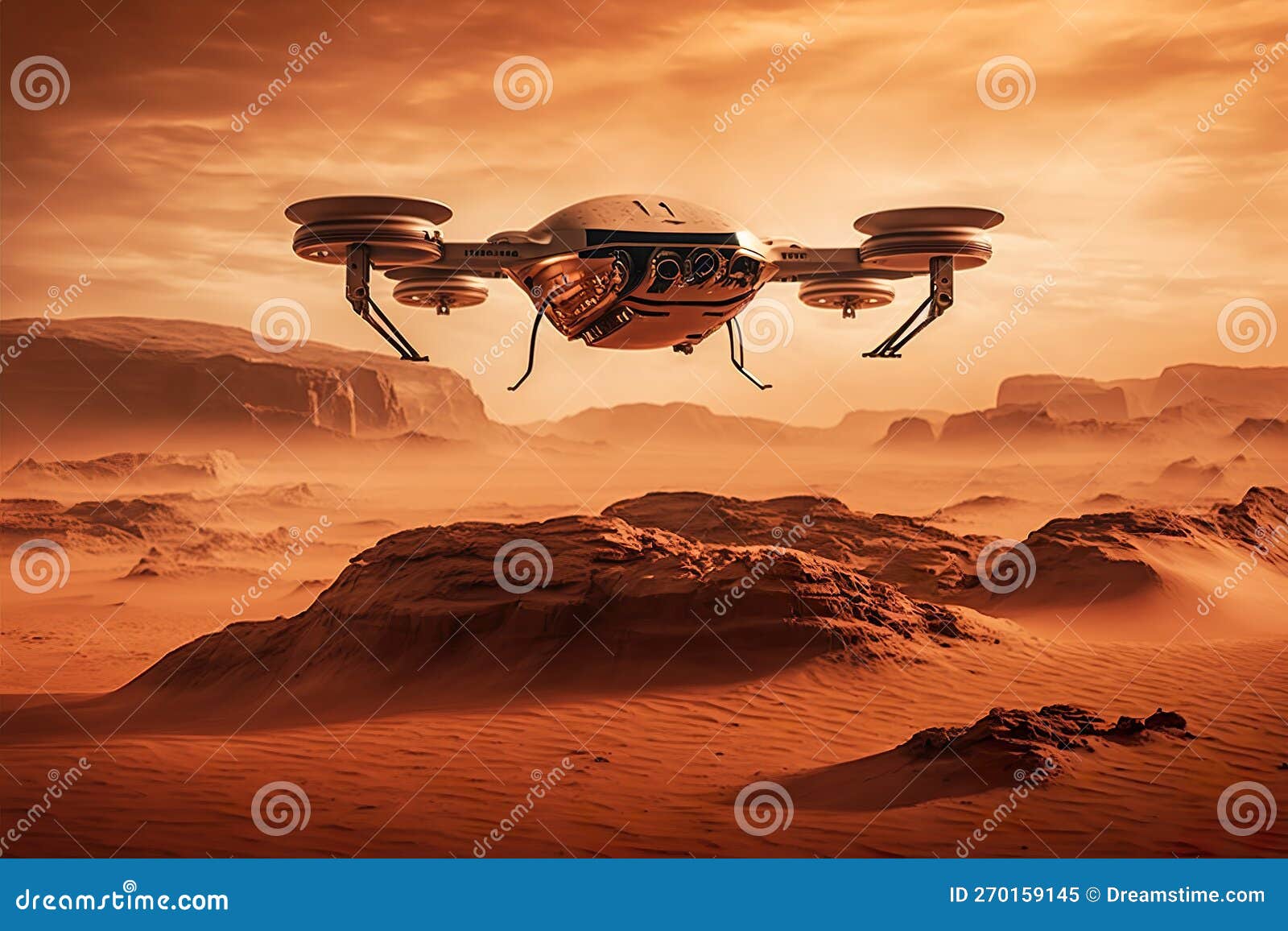 Mars Drone Exploring the Surface of the Red Planet. Generative AI Stock ...